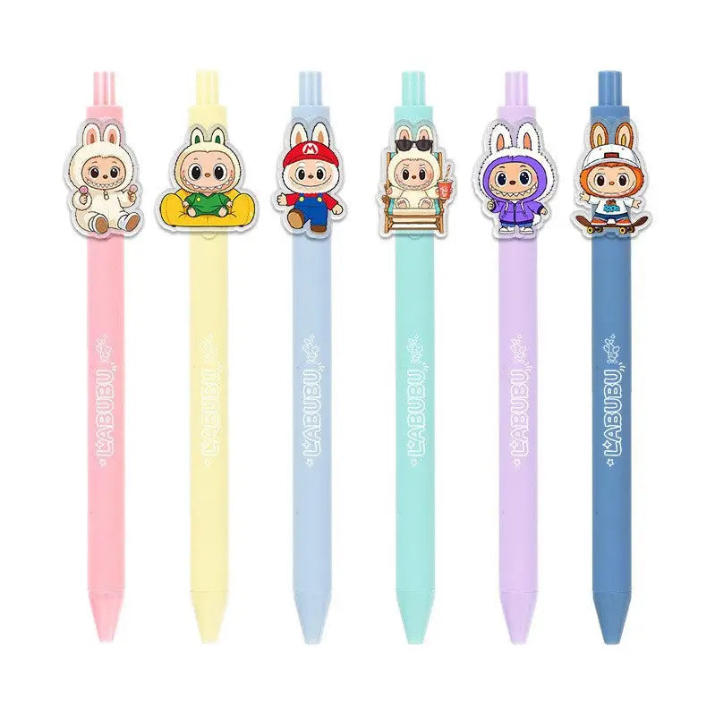 Labubu Cartoon Patch Press Gel Ink Pen – Navy Blooms