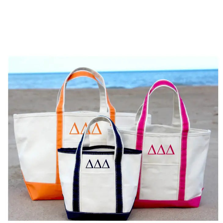 Delta Delta Delta Cotton Canvas Boat Tote – Navy Blooms